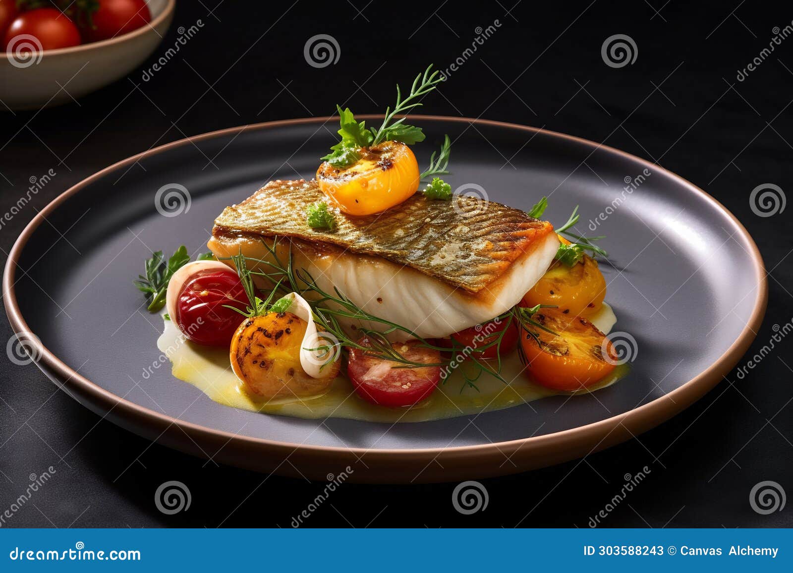 Gourmet Fish Dish on a Plate in Restaurant Stock Image - Image of ...