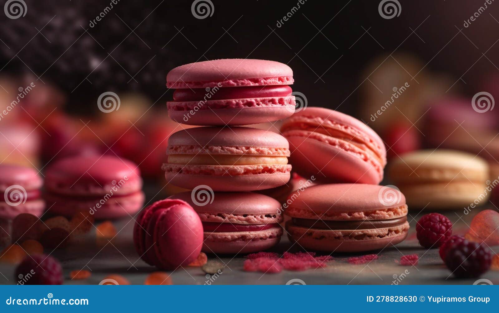 A Gourmet French Macaroon Stack, a Sweet Indulgence on Wood Generated ...