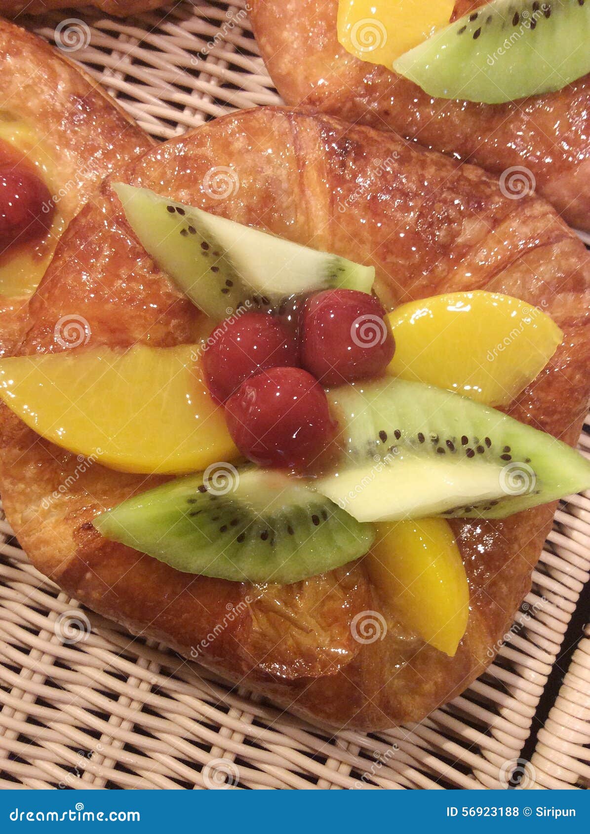 Gourmet Fresh Danish Pastry Stock Photo - Image of kiwi, cherry: 56923188