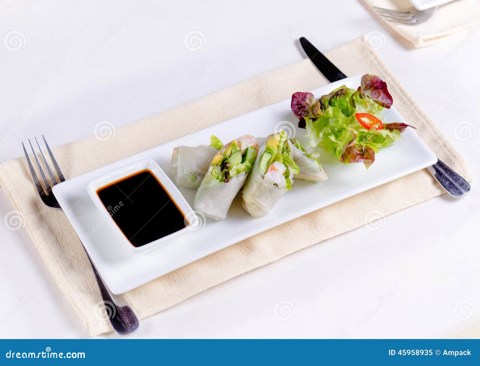 Gourmet Fresh Spring Rolls with Soy Sauce Stock Image - Image of ...