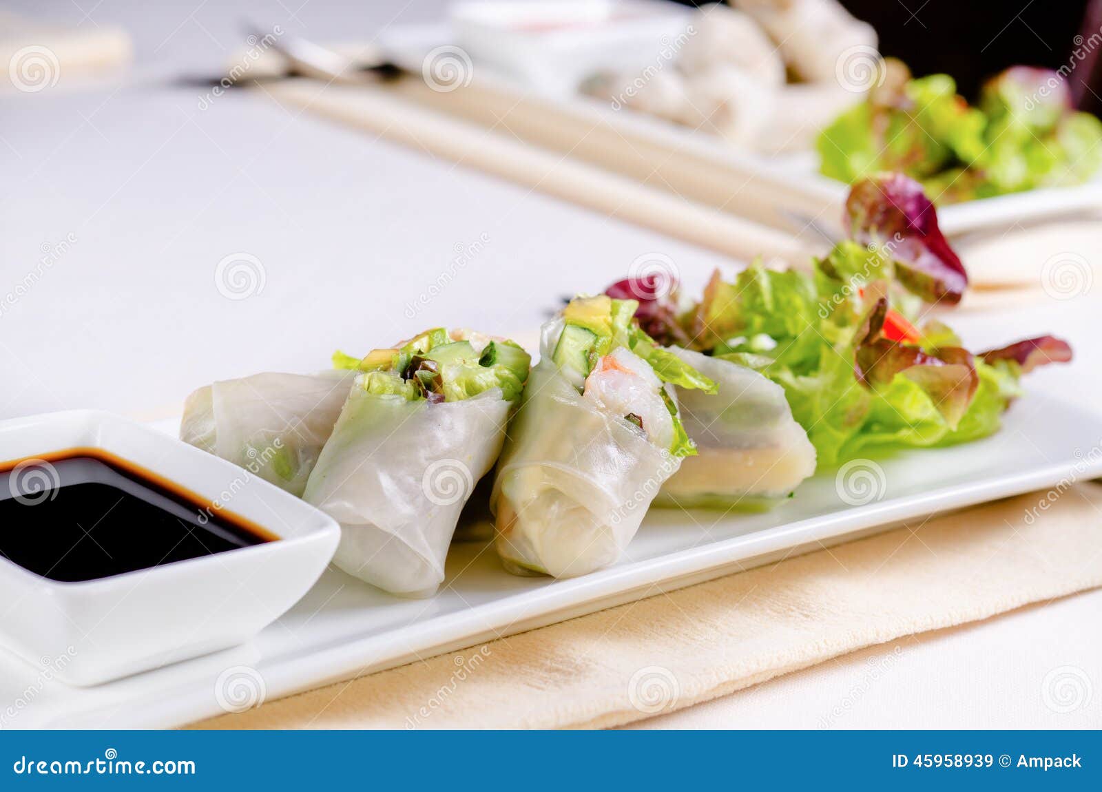 Gourmet Fresh Spring Rolls with Soy Sauce Stock Image - Image of plate ...