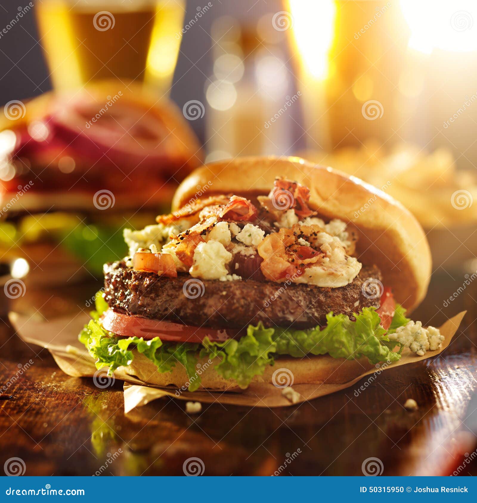Gourmet Hamburger with Bleu Cheese Stock Photo - Image of blue, dish ...