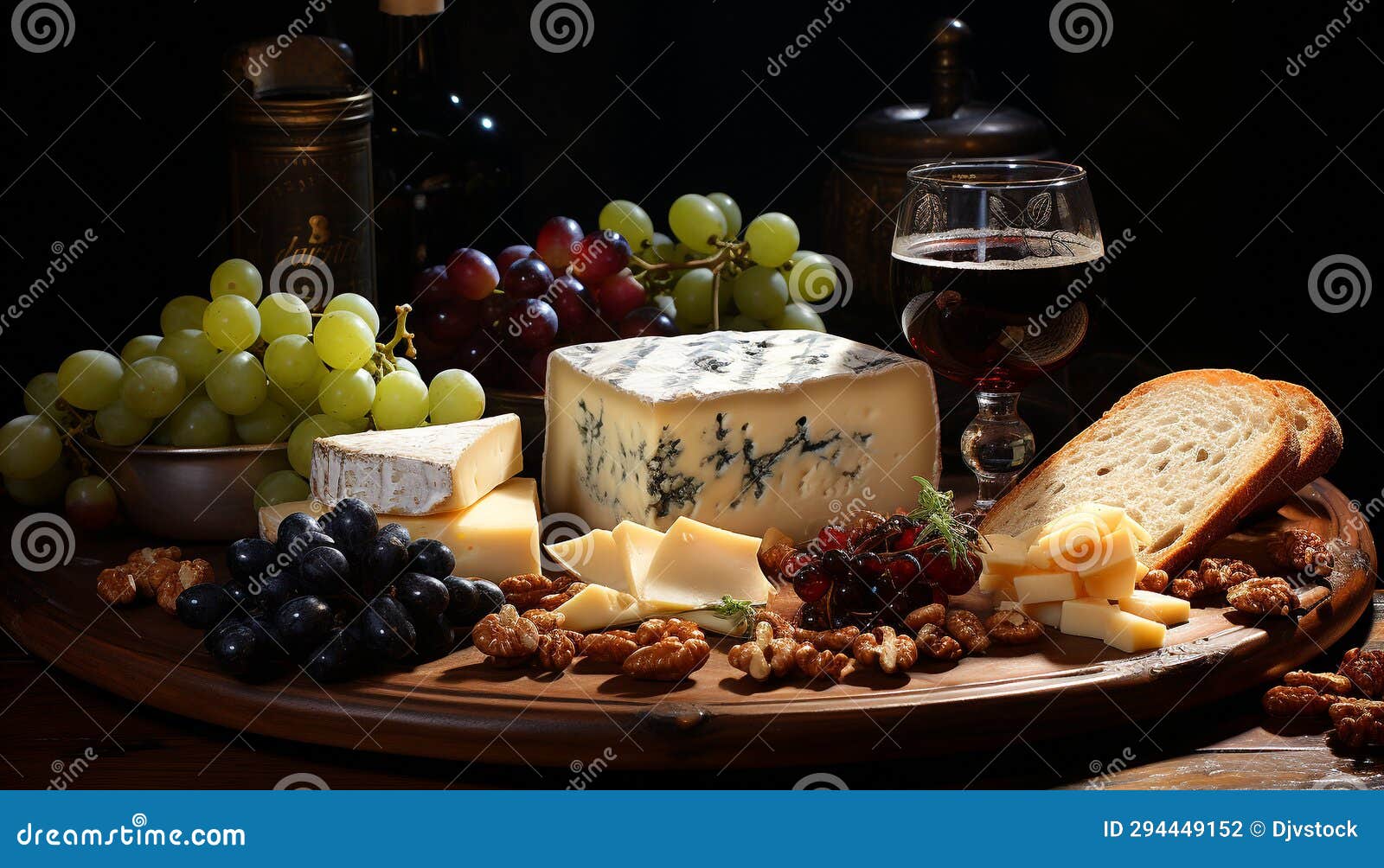 Gourmet Meal Wine, Cheese, Bread a Delicious Variation Generated by AI ...