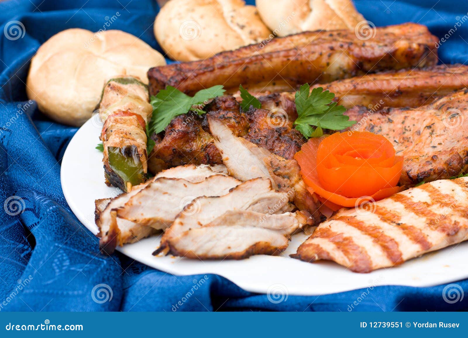 Gourmet Meat with Loafs of Bread Stock Image - Image of food, grill ...