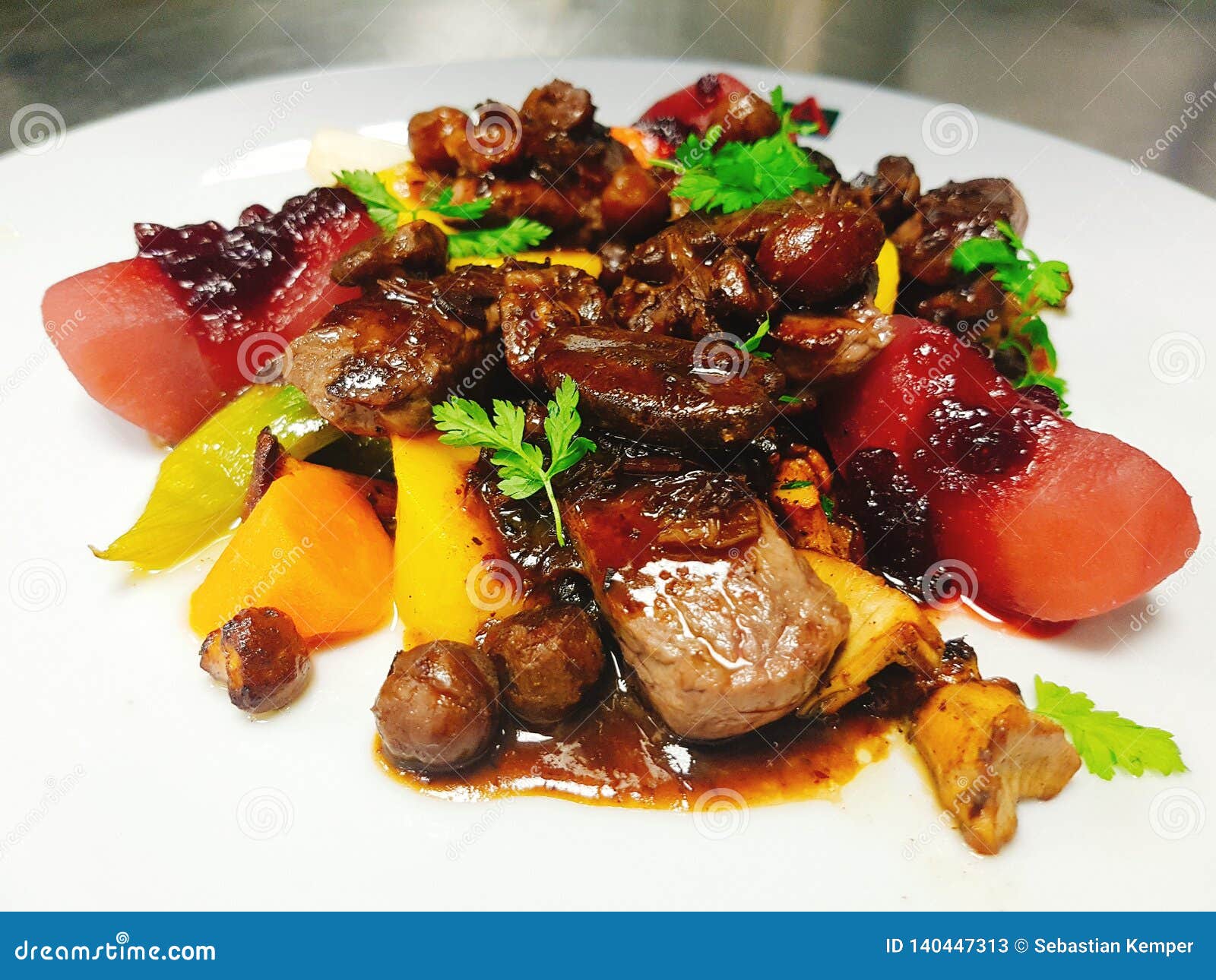 Gourmet Menu dish editorial stock photo. Image of star - 140447313