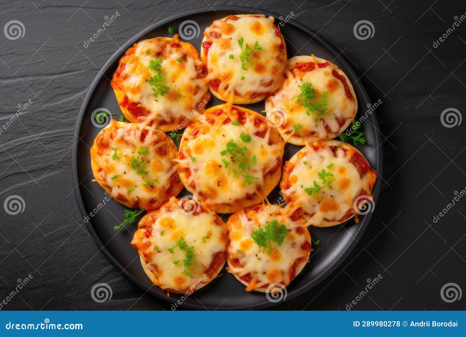 Gourmet Mini Pizzas with Melted Cheese. Stock Illustration ...