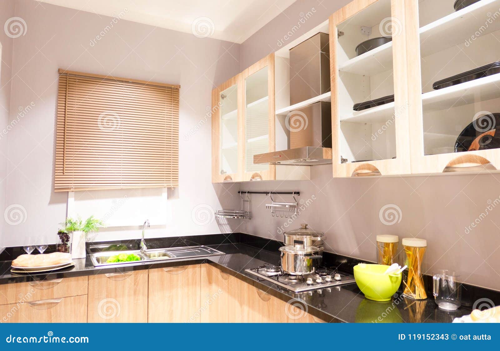 Gourmet New Kitchen Features . Modern Kitchen Interior Stock Image ...