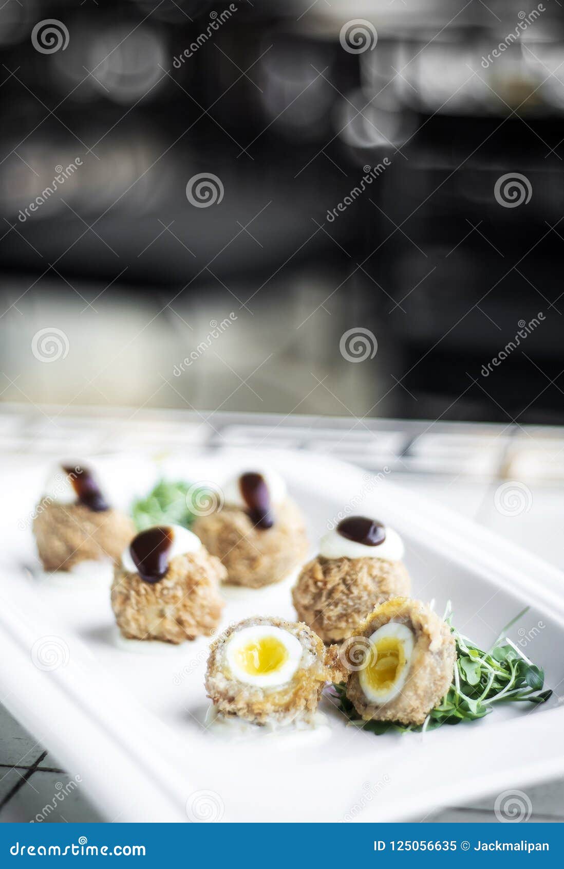 Gourmet Organic Scotch Quail Eggs Starter Snack on Table Stock Image ...