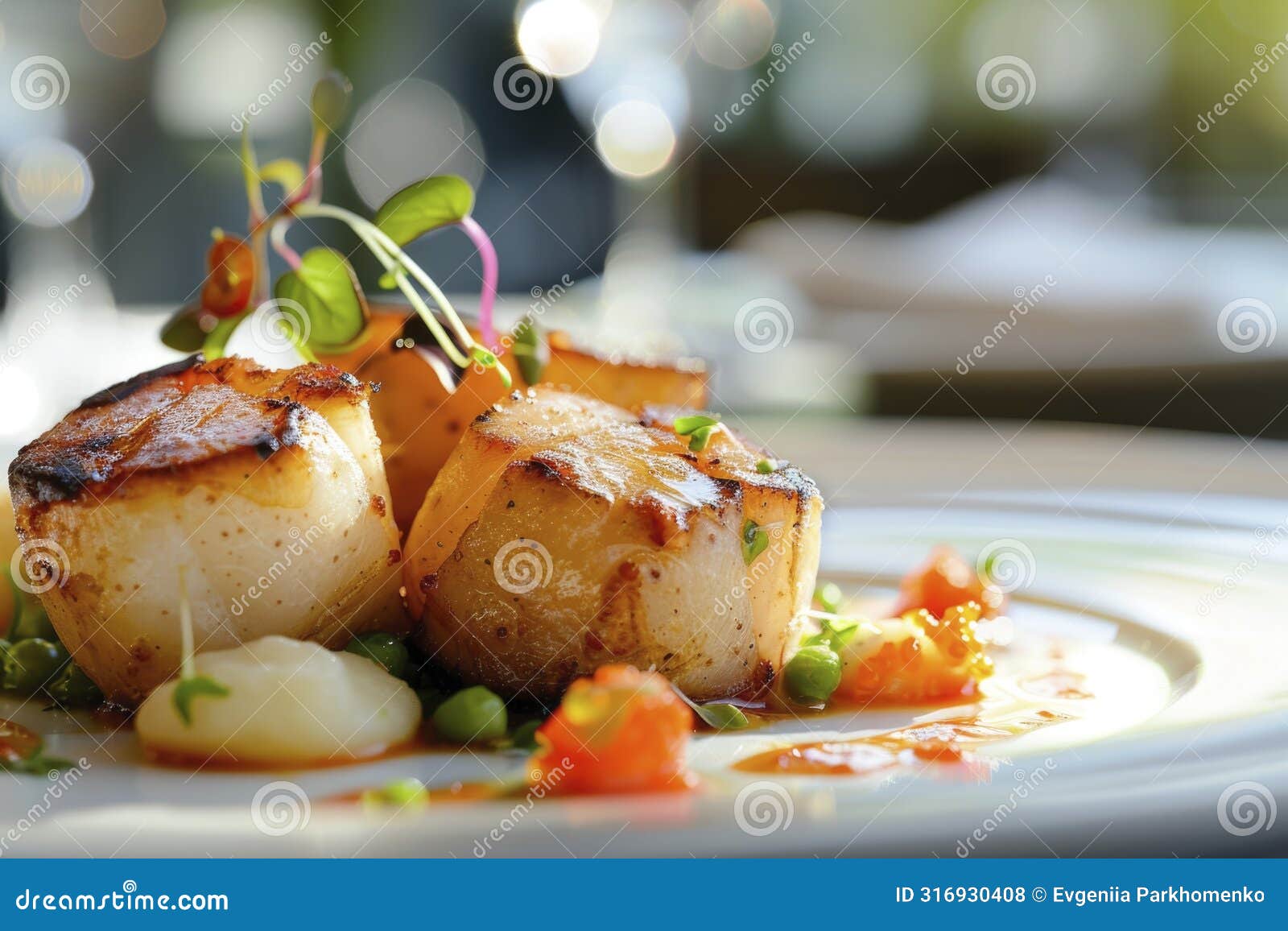Gourmet Pan-Seared Scallops on Elegant Dining Plate with Fresh ...