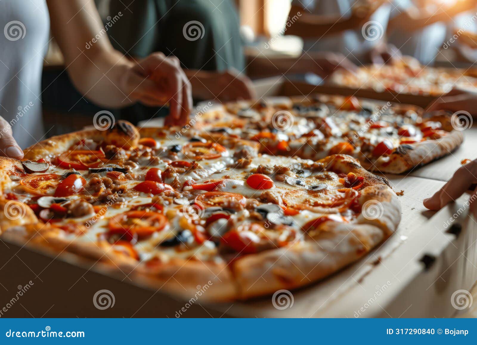 Gourmet Pizza With Juicy, Tender Shrimp And Shellfish, Aromatic Cheese ...