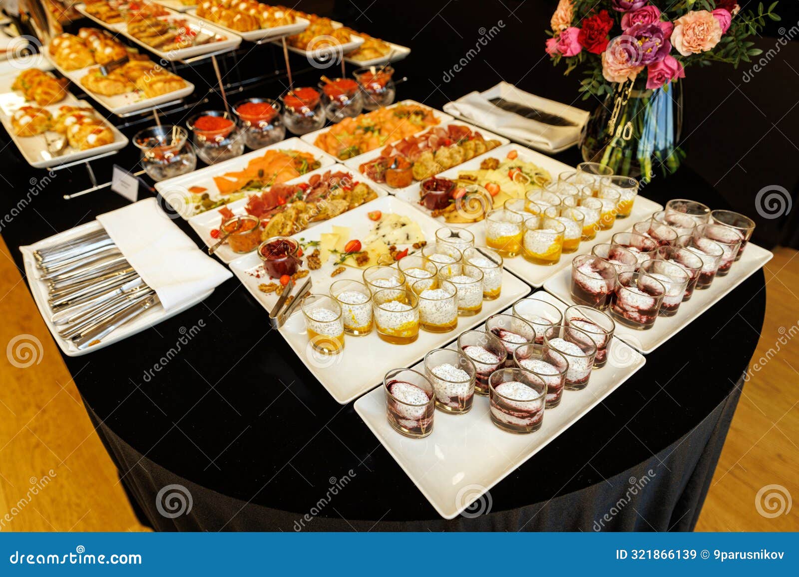 A Gourmet Presentation of Assorted Appetizers, Canape and Chia Pudding ...