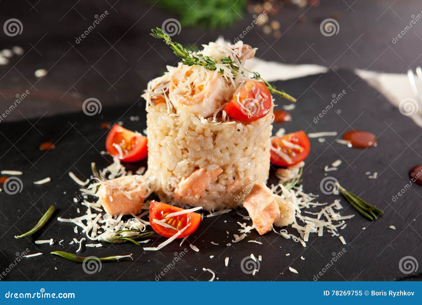 Gourmet Seafood Risotto stock image. Image of black, restaurant - 78269755