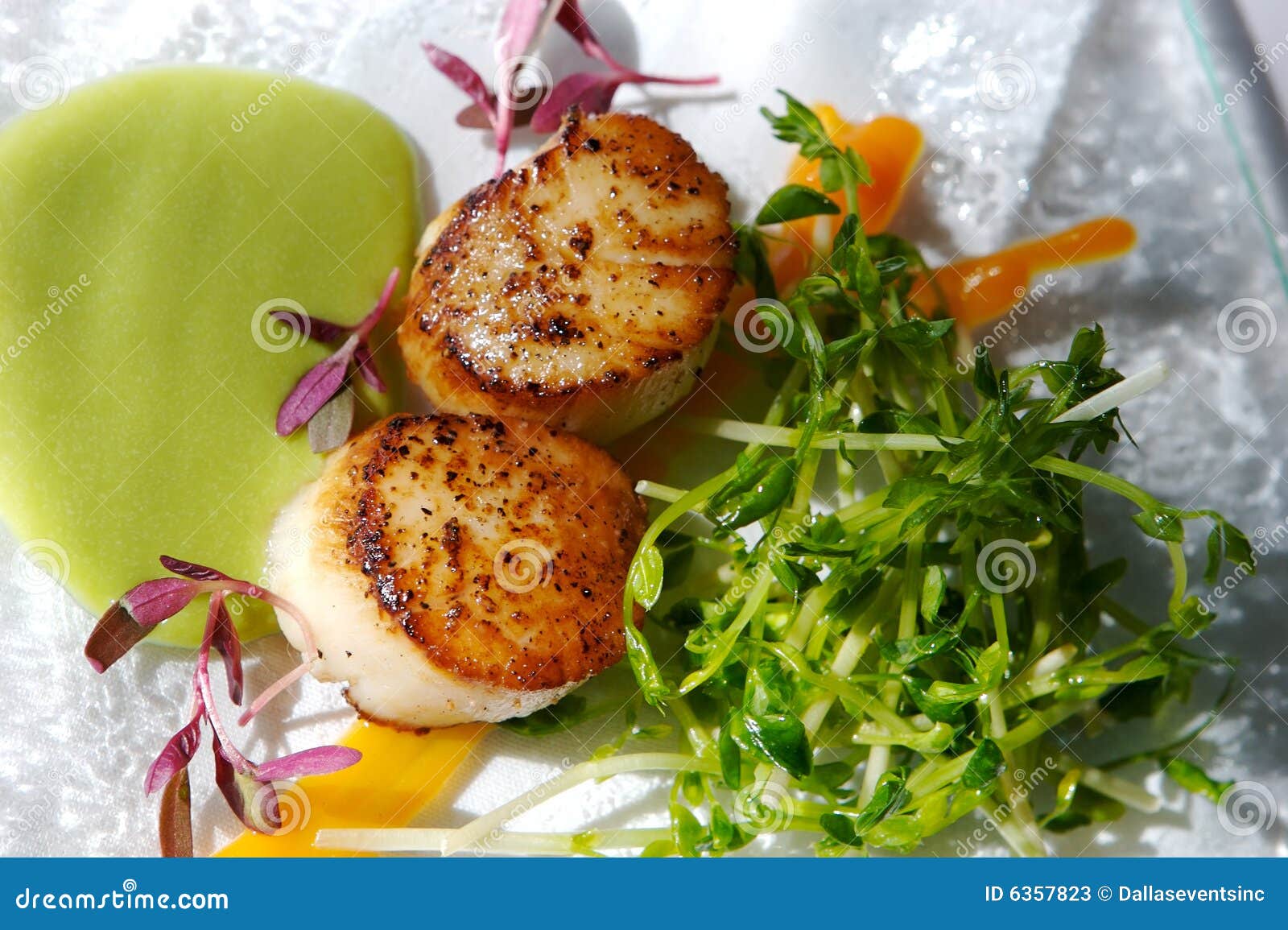 Gourmet Seared Scallops with Garnishes Stock Image - Image of delicious ...