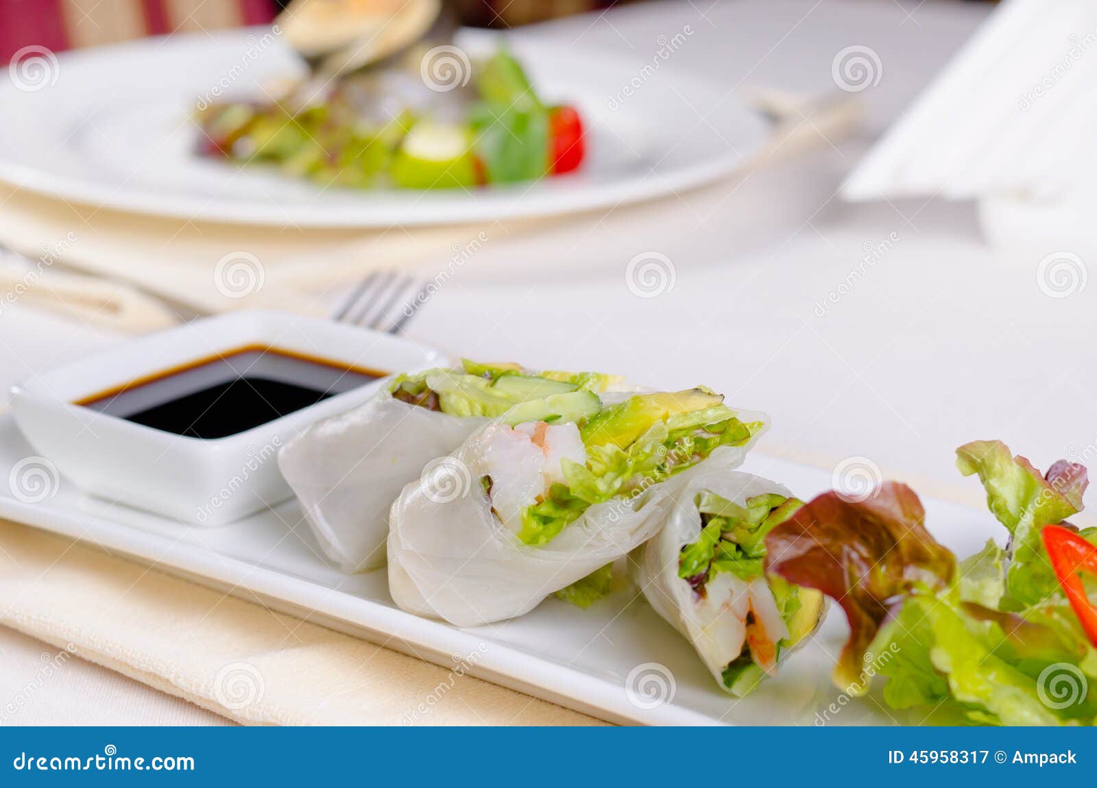 Gourmet Sliced Fresh Spring Rolls with Sauce Stock Image - Image of ...