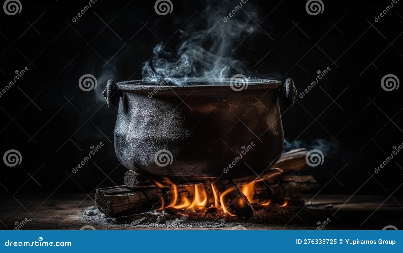 Gourmet Stew Boiling in Old Cauldron Over Fire Generated by AI Stock ...