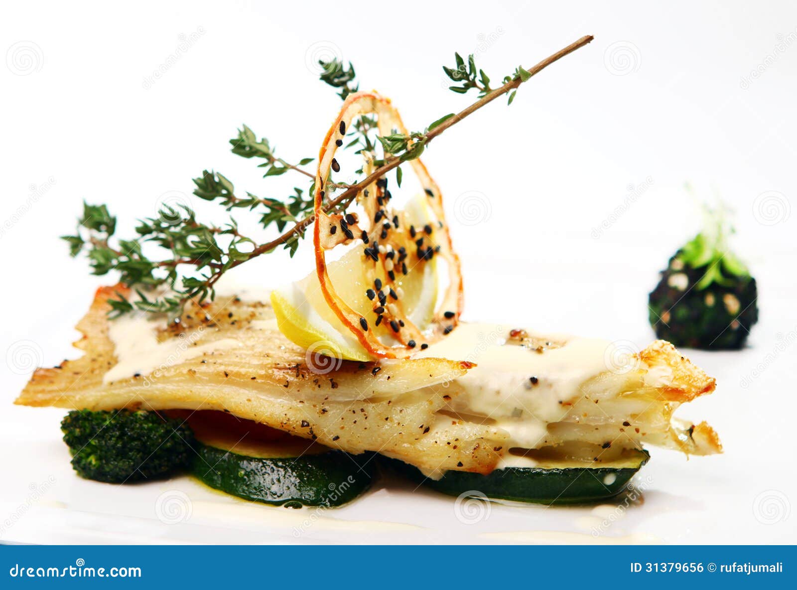 Gourmet Style Grilled Fish with Vegetables Stock Photo - Image of brown ...