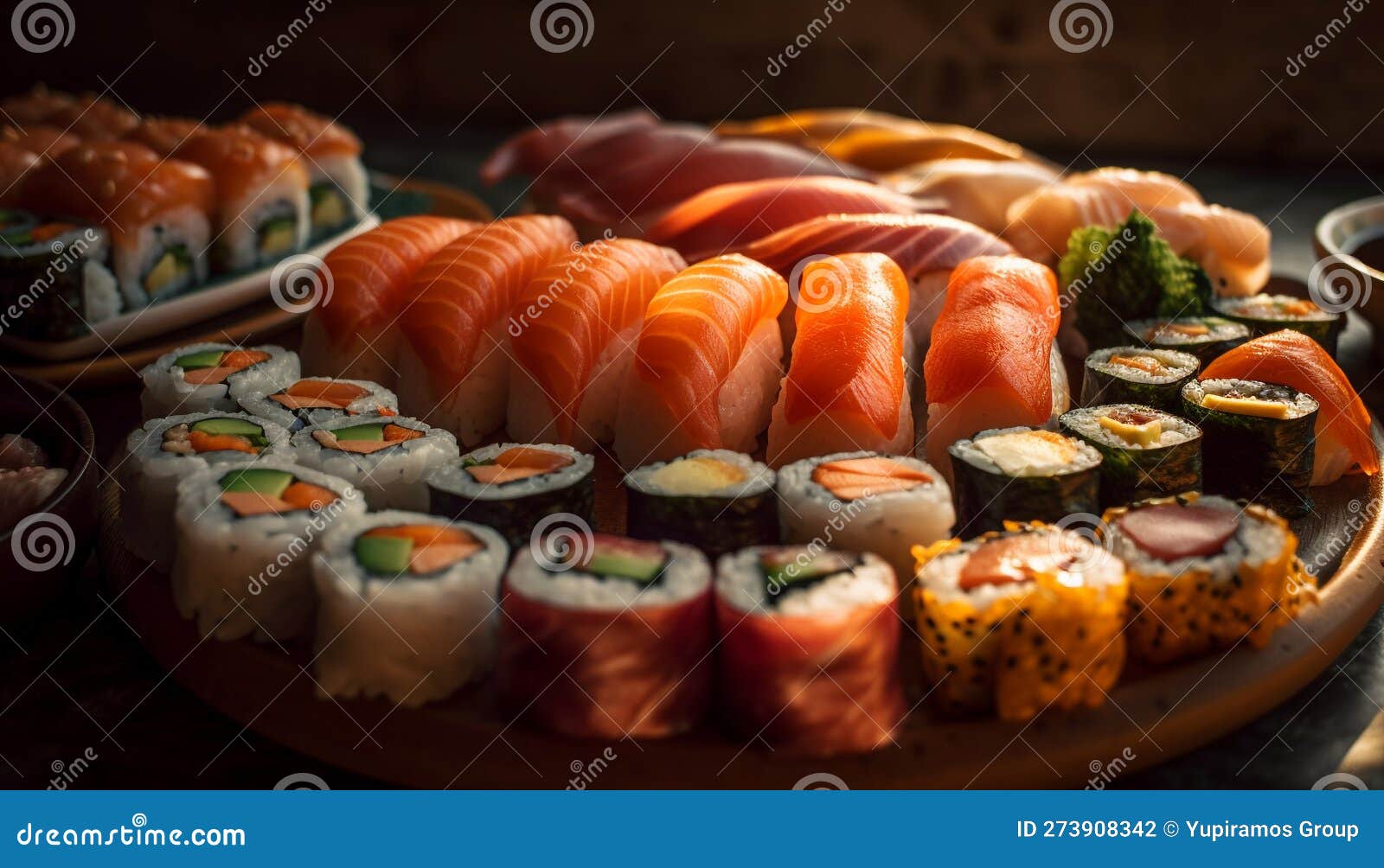 Gourmet Sushi Sampler with Fresh Seafood Variations Generated by AI ...