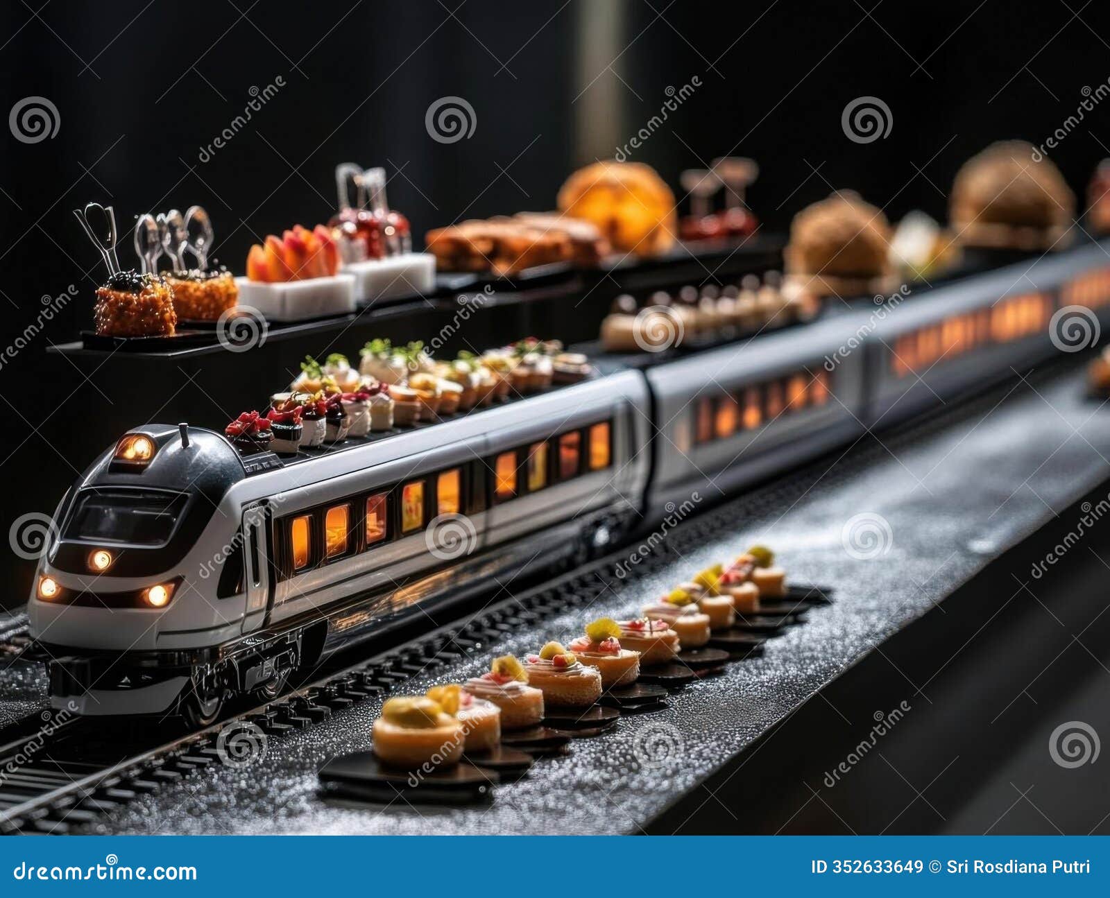 Gourmet Train Dessert Buffet, a Culinary Journey Stock Illustration ...