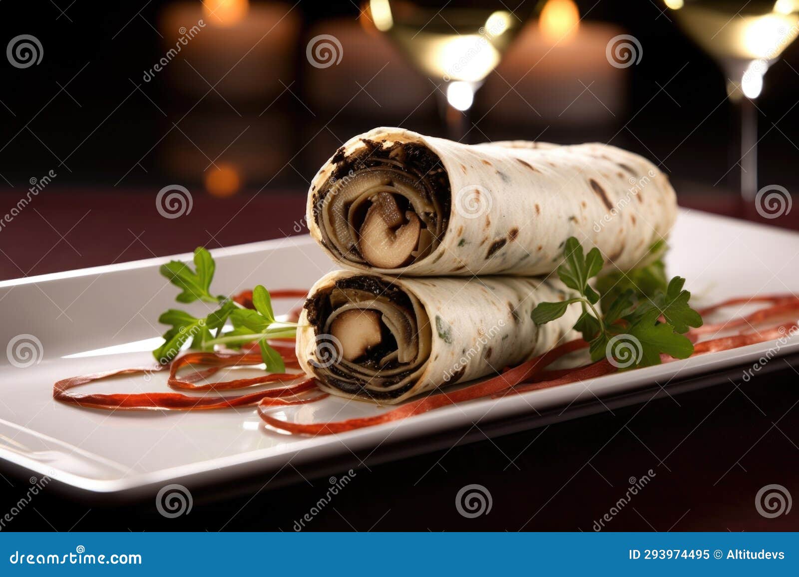 A Gourmet Truffle Mushroom Wrap in a Fine Dining Setup Stock Image ...