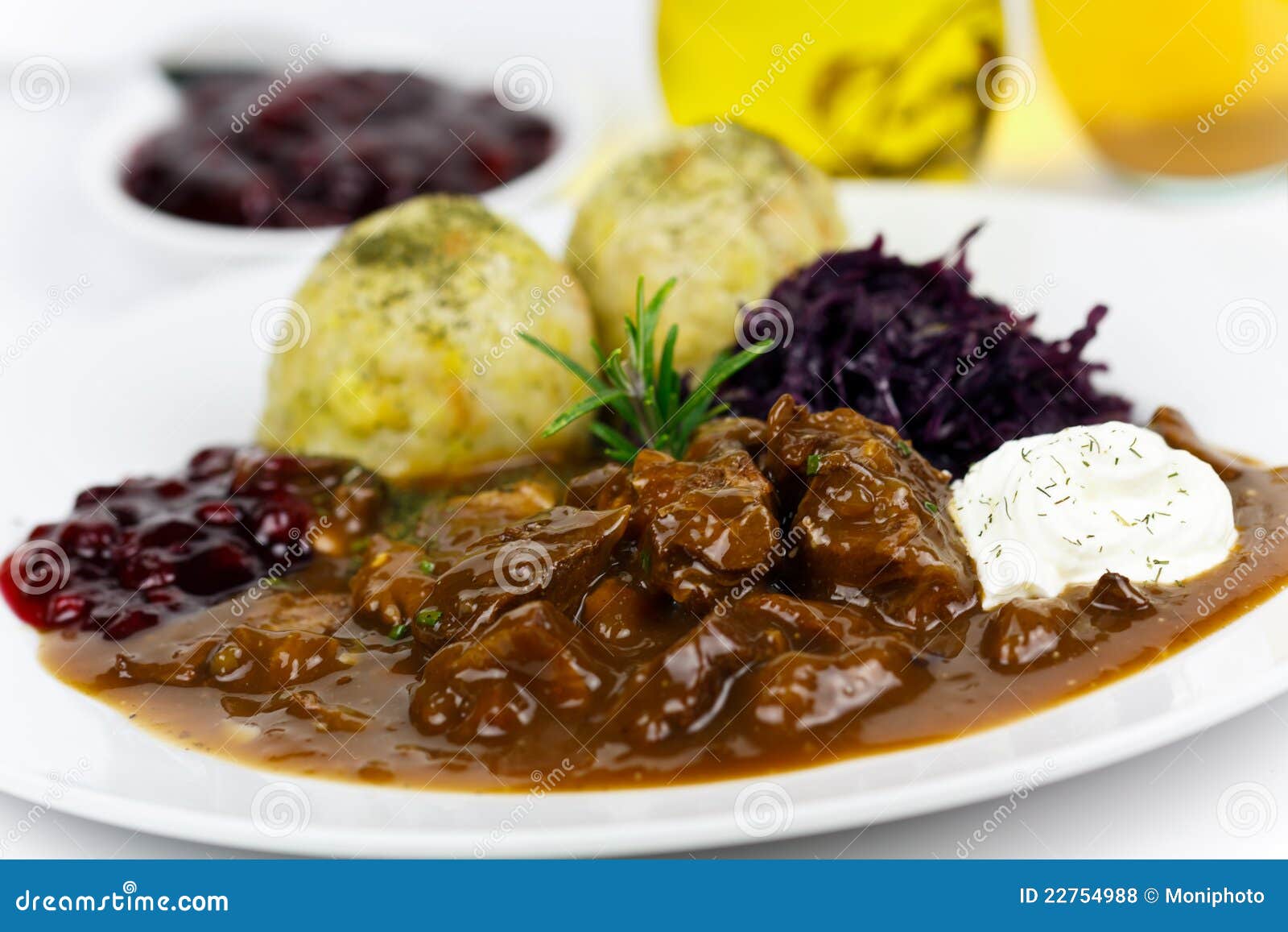 Gourmet Venison Goulash with Big Dumplings Stock Photo - Image of cream ...