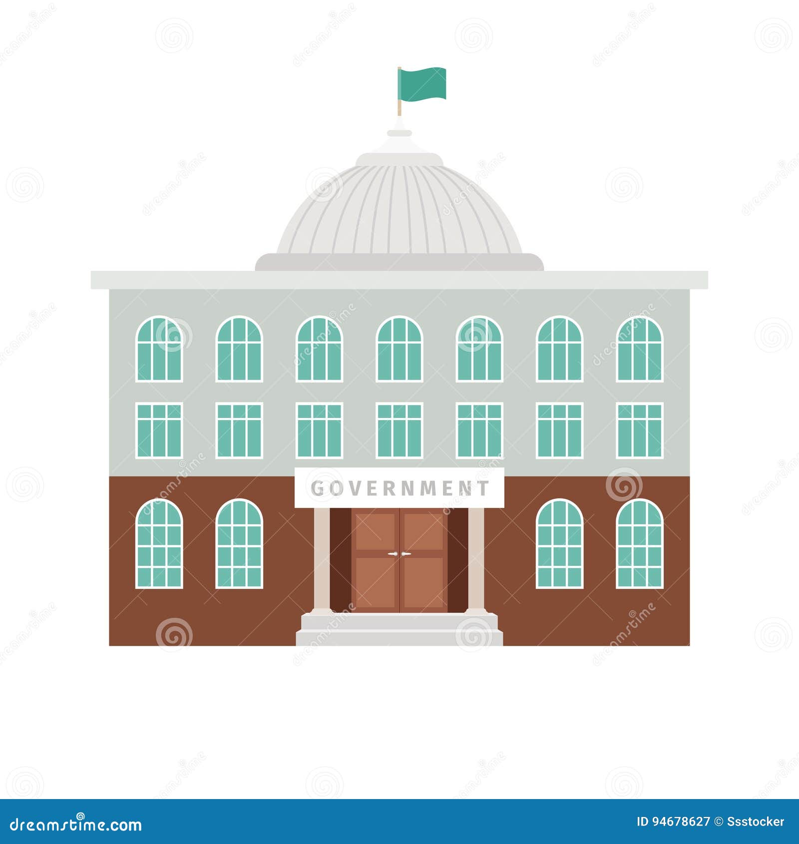 Government Building with Dome and Flag Stock Vector - Illustration of ...