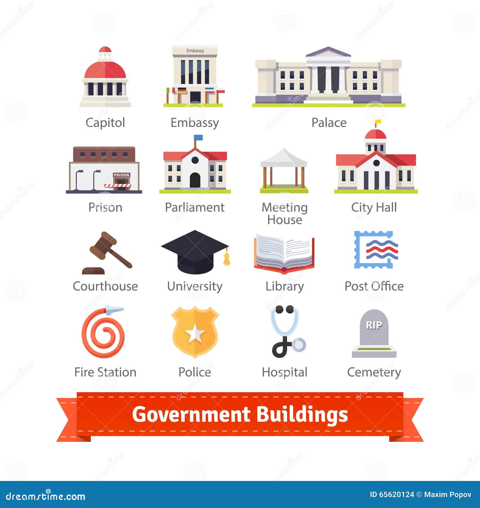 Government Buildings Colourful Flat Icon Set Stock Vector ...