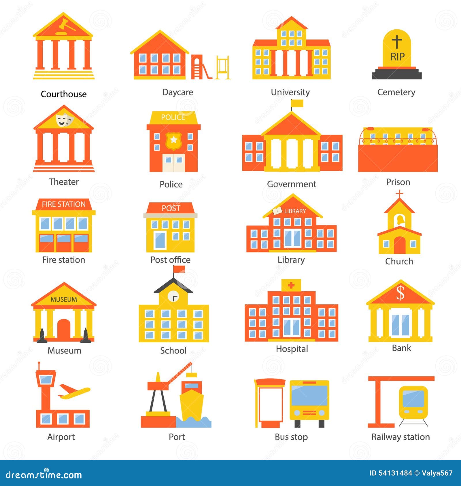 Government Buildings Icons Set Stock Vector - Illustration of daycare ...