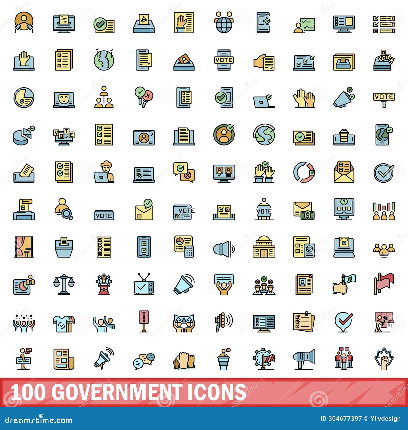 100 Government Icons Set, Color Line Style Stock Illustration ...