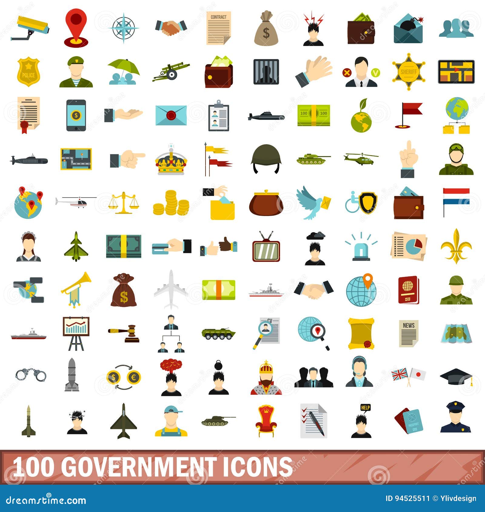 100 Government Icons Set, Flat Style Stock Vector - Illustration of ...