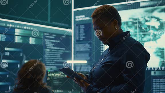 Governmental Hackers Working on Computer Network in High Tech Office Stock Photo - Image of ...