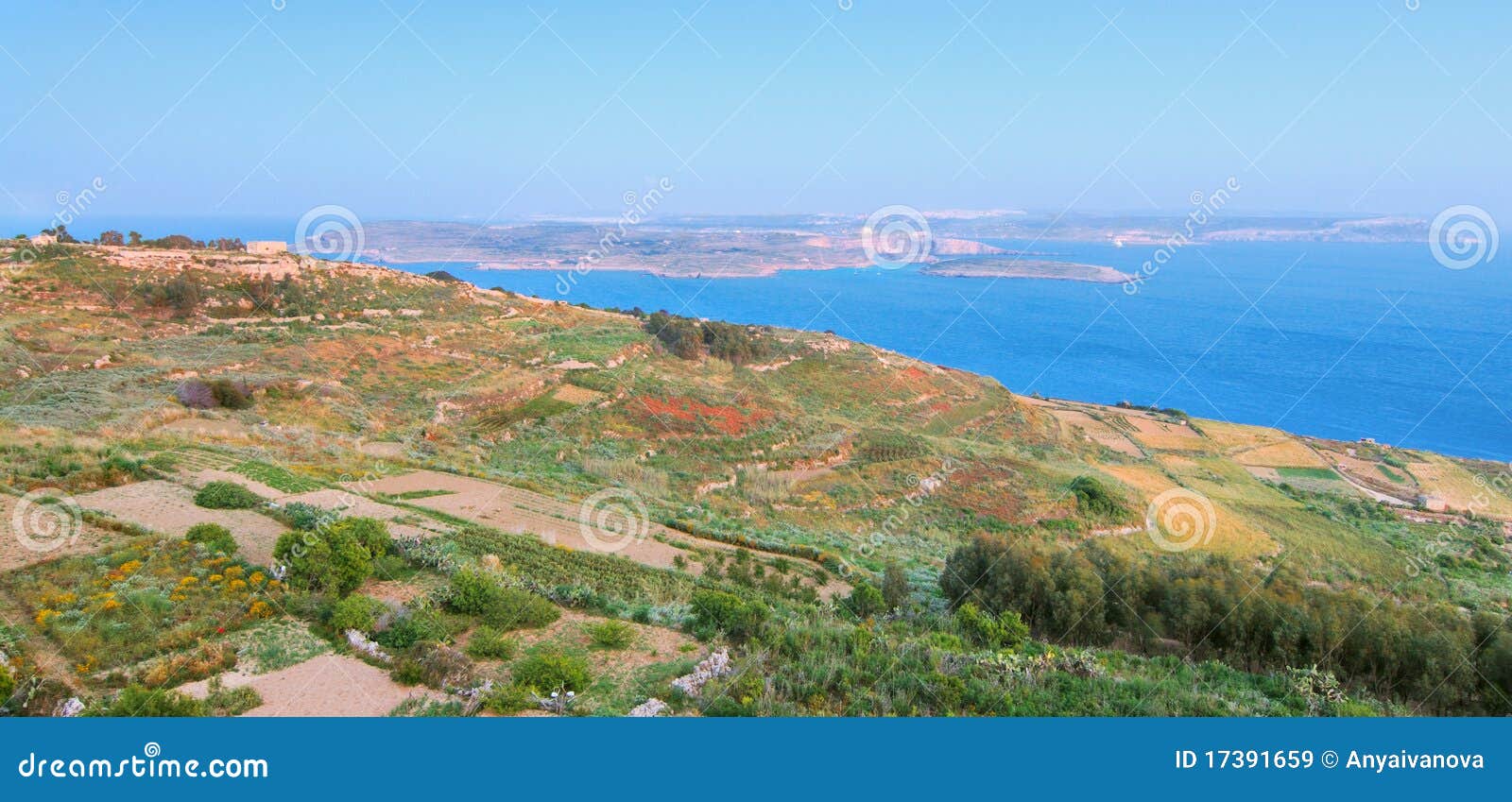 Gozo Island Terrain. View Towards Malta and Comino Stock Image - Image ...