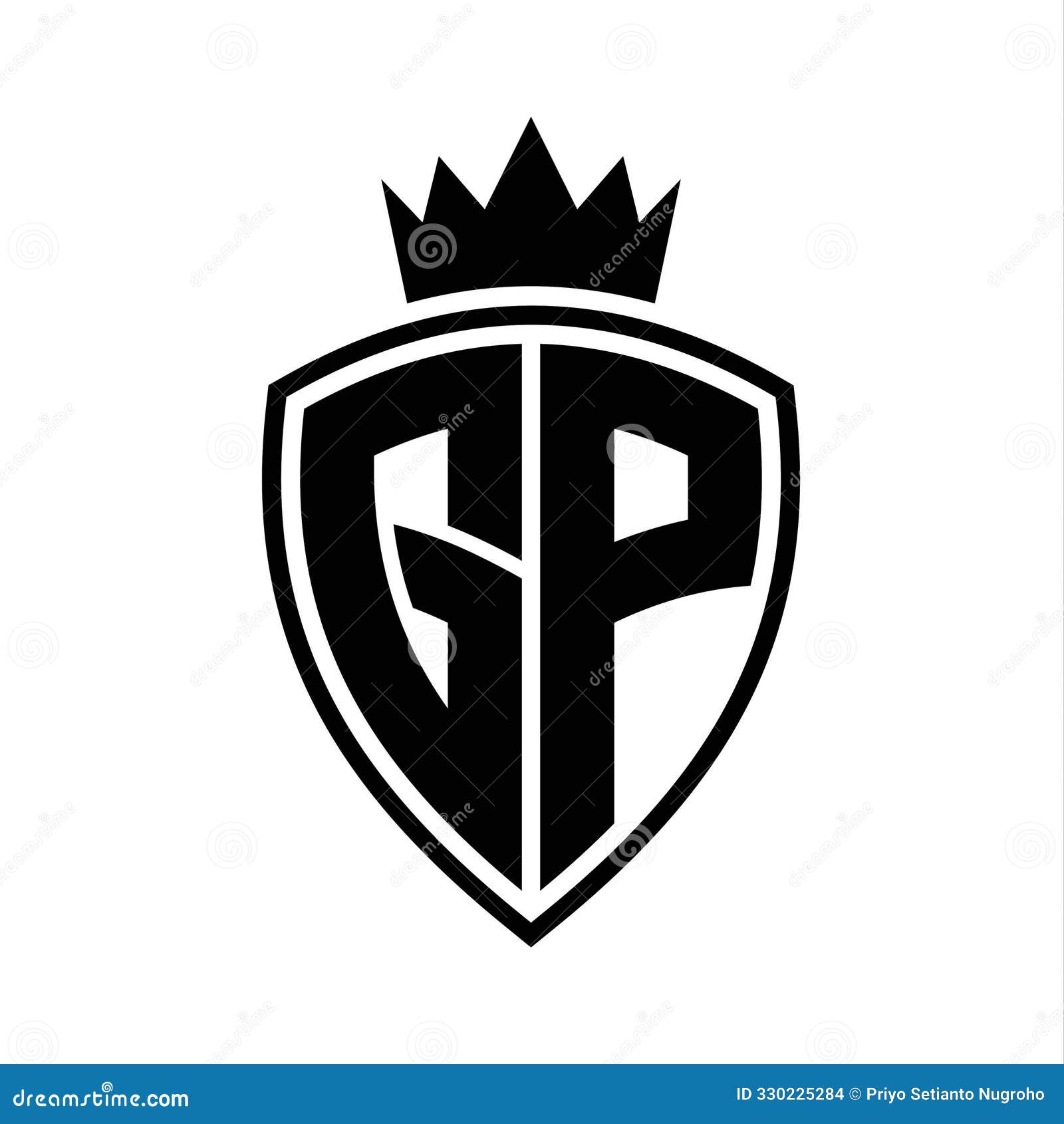 GP Letter Monogram Shield and Crown Outline Shape with Black and White ...