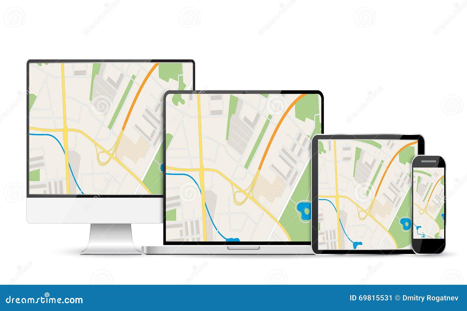 GPS Abstract Generic City Map with Roads, Stock Vector - Illustration ...