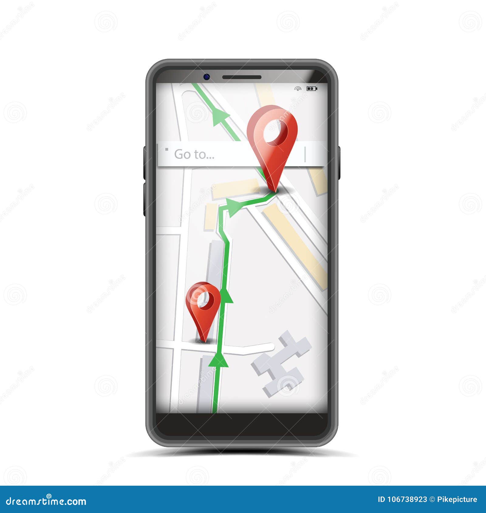 GPS App Concept Vector. Smartphone with Wireless Navigator Map Internet ...