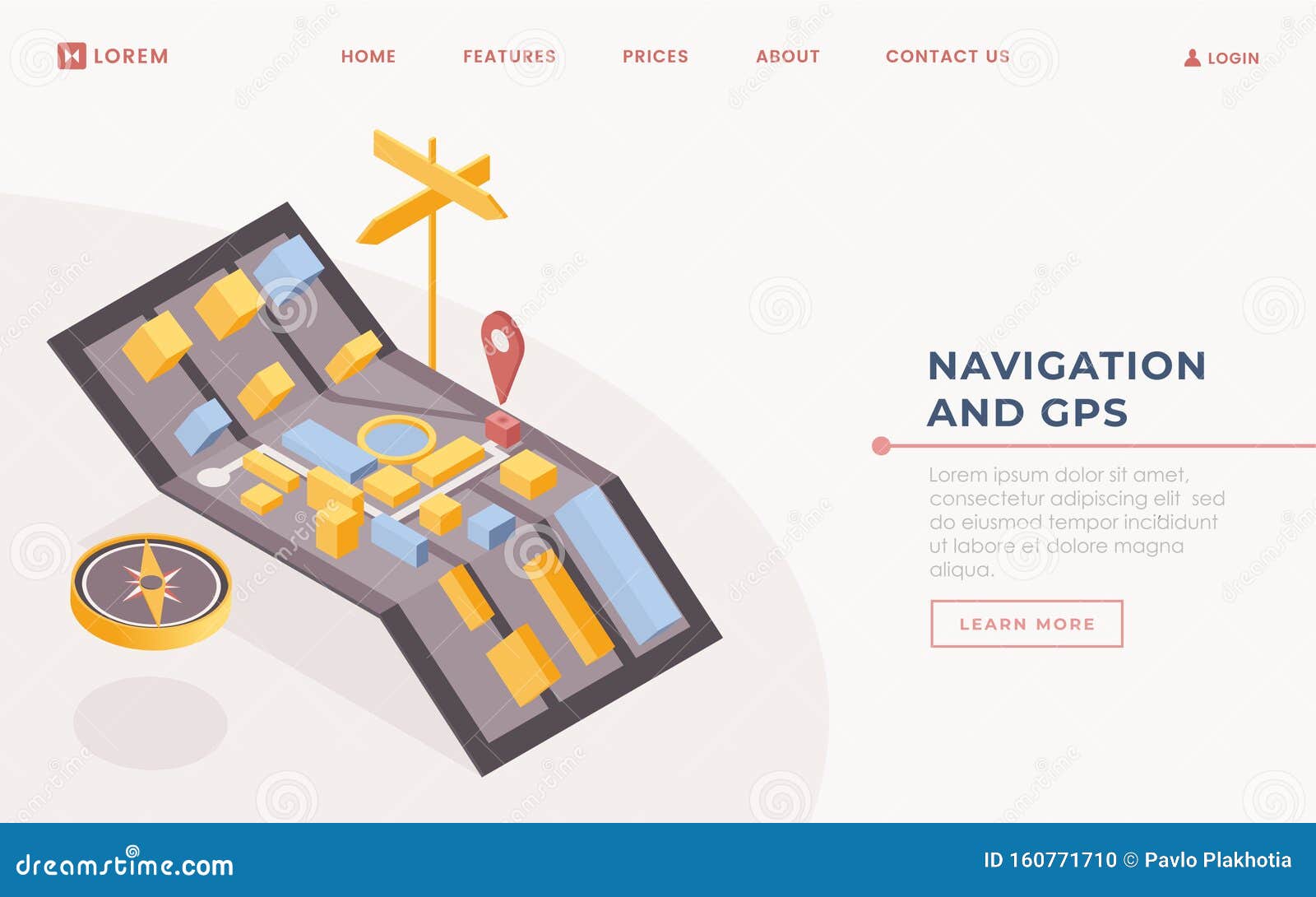 GPS Application Landing Page Vector Template. Smart Navigation Software ...