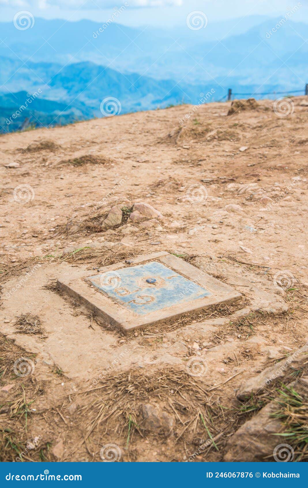 GPS benchmark on mountain stock photo. Image of reference - 246067876