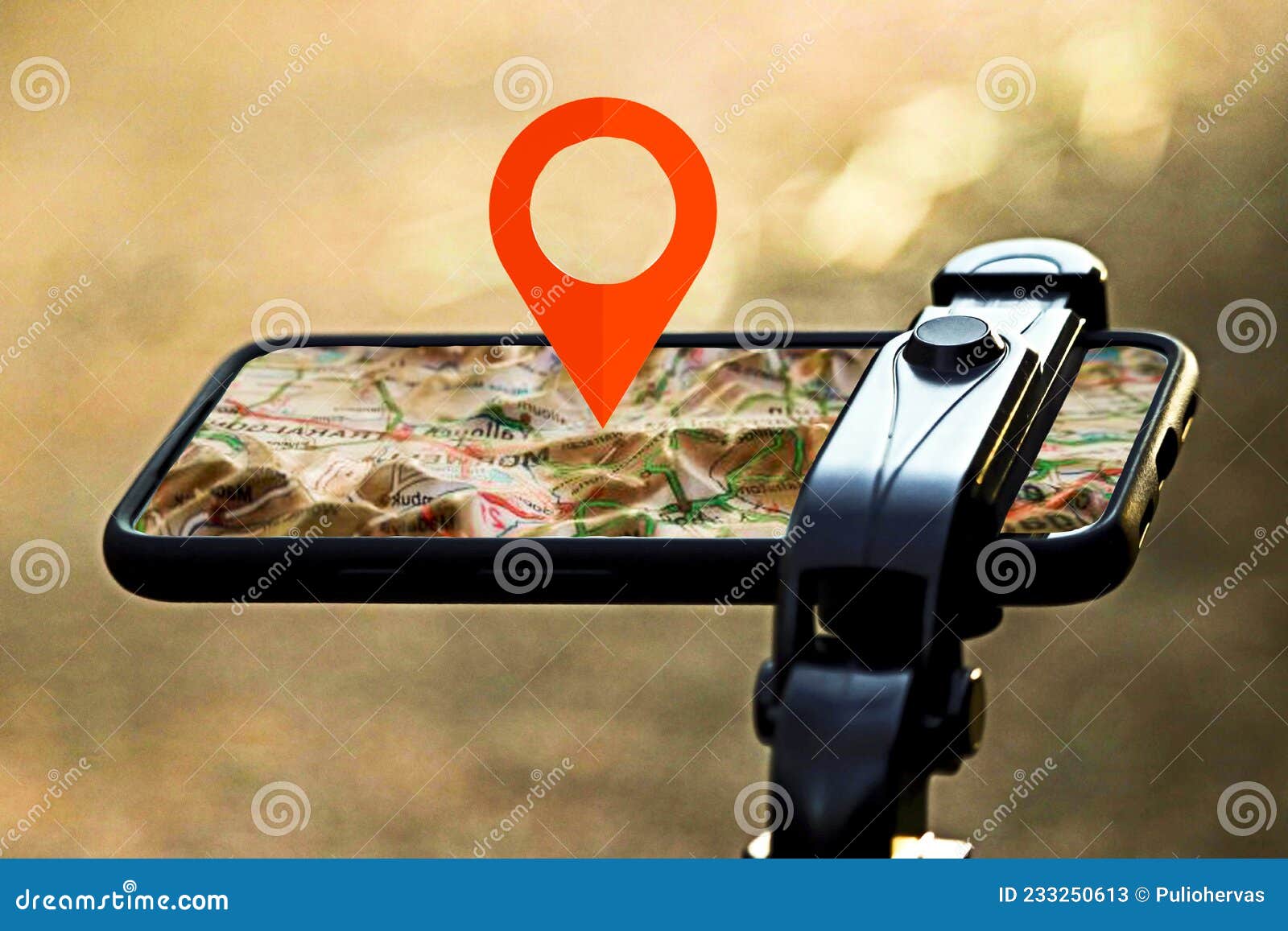 Gps for Bicycle with Mobile with Raised Map and Position Pointing Icon ...