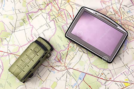 GPS and car on map stock photo. Image of mobile, auto - 5970358