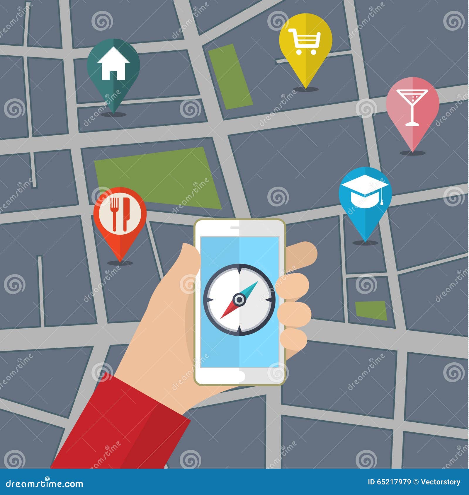 Gps concept in flat style stock vector. Illustration of search - 65217979