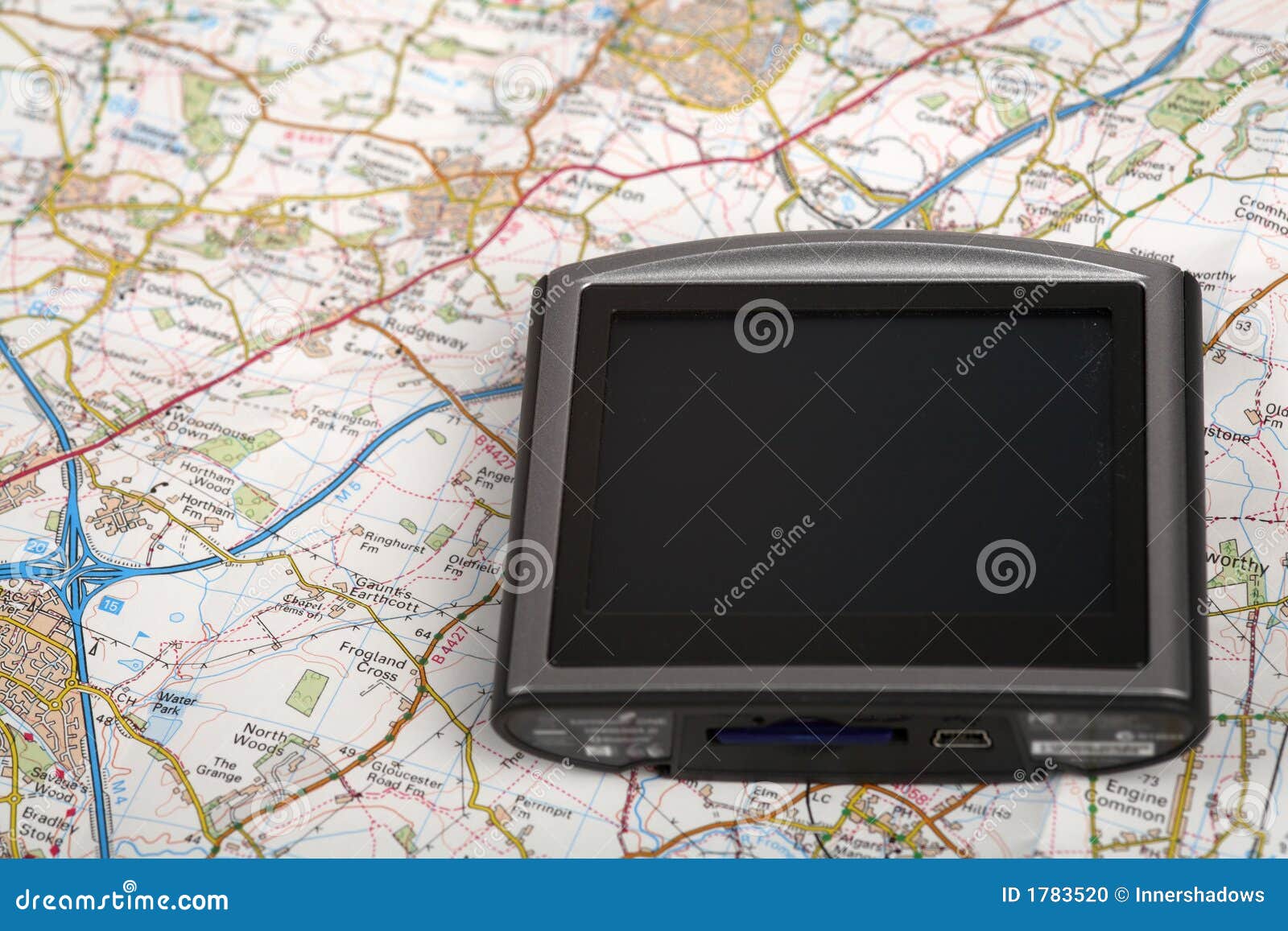 GPS device on a map stock photo. Image of explore, screen - 1783520