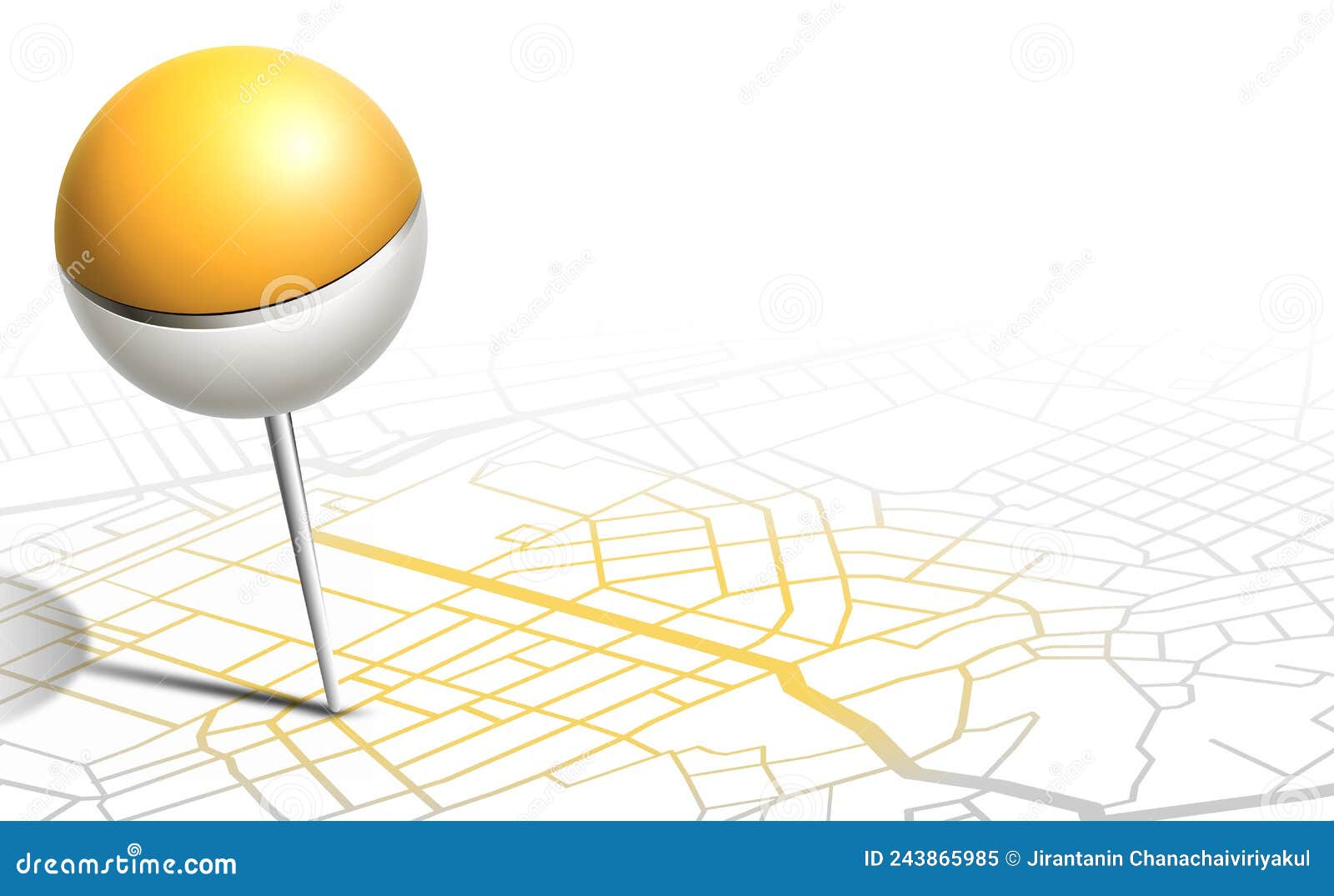 GPS. Drop a Pin in Map Gold Yellow Color on White Background Stock ...