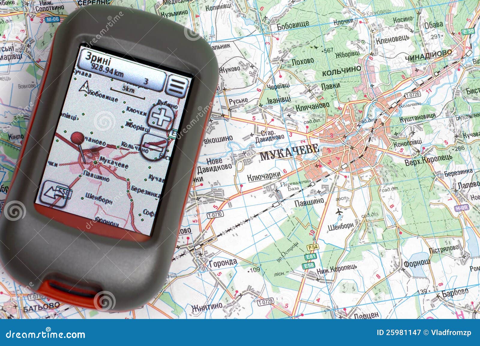 GPS e mapa de papel imagem de stock. Imagem de indicador - 25981147