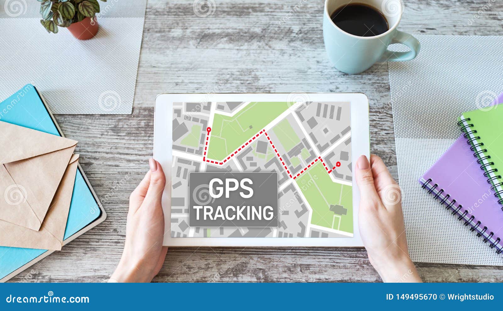 GPS Global Positioning System Tracking Map on Device Screen. Stock ...