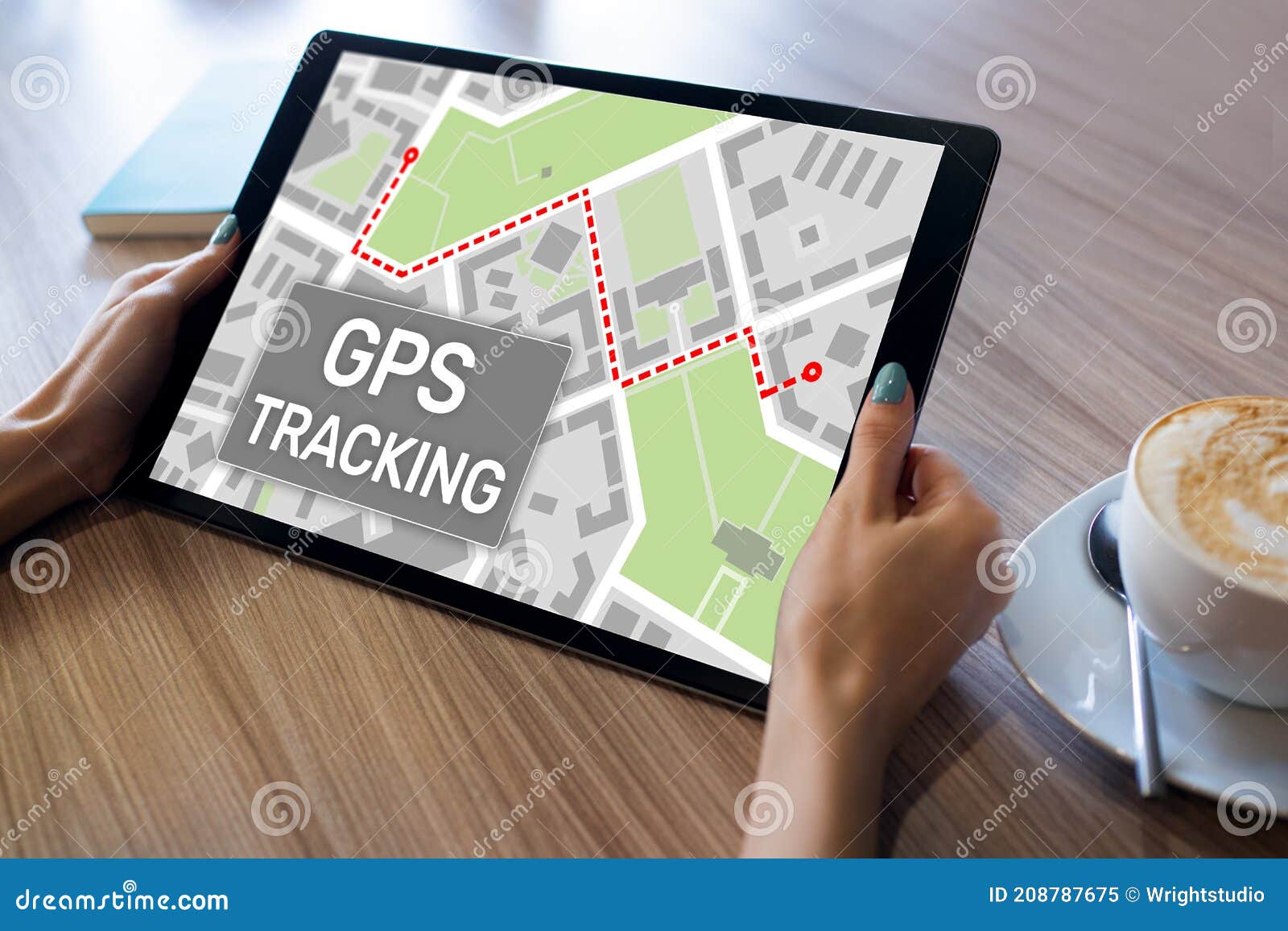 GPS Global Positioning System Tracking Map on Device Screen. Stock ...