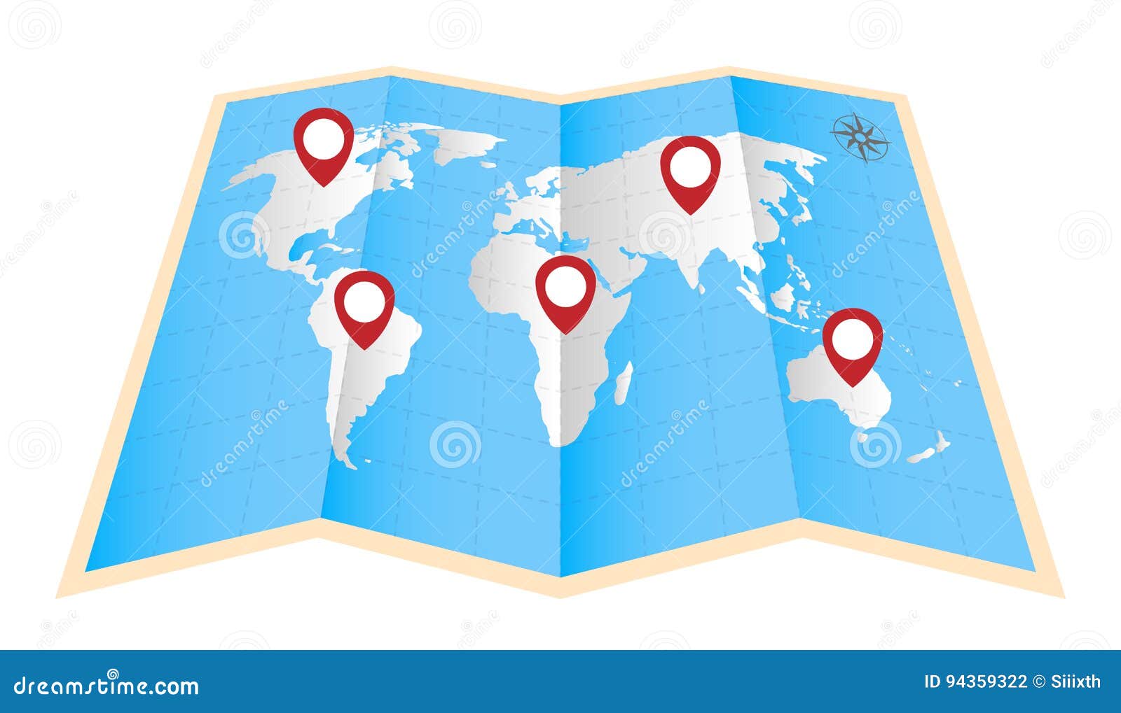 Gps Icon on a Fold Paper World Map Stock Vector - Illustration of ...