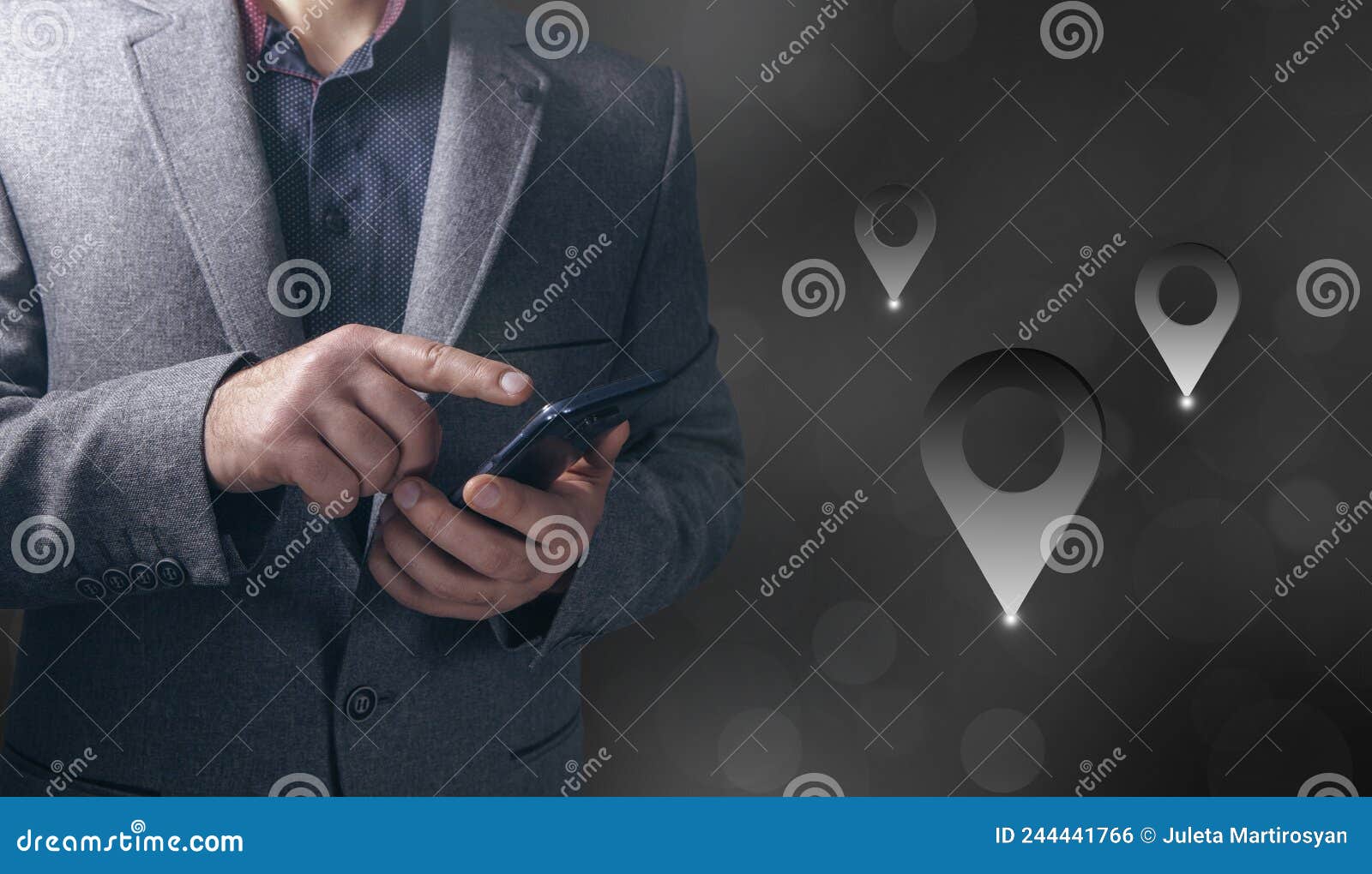 Gps Icon. Man Holding a Phone in His Hand Stock Photo - Image of blue ...