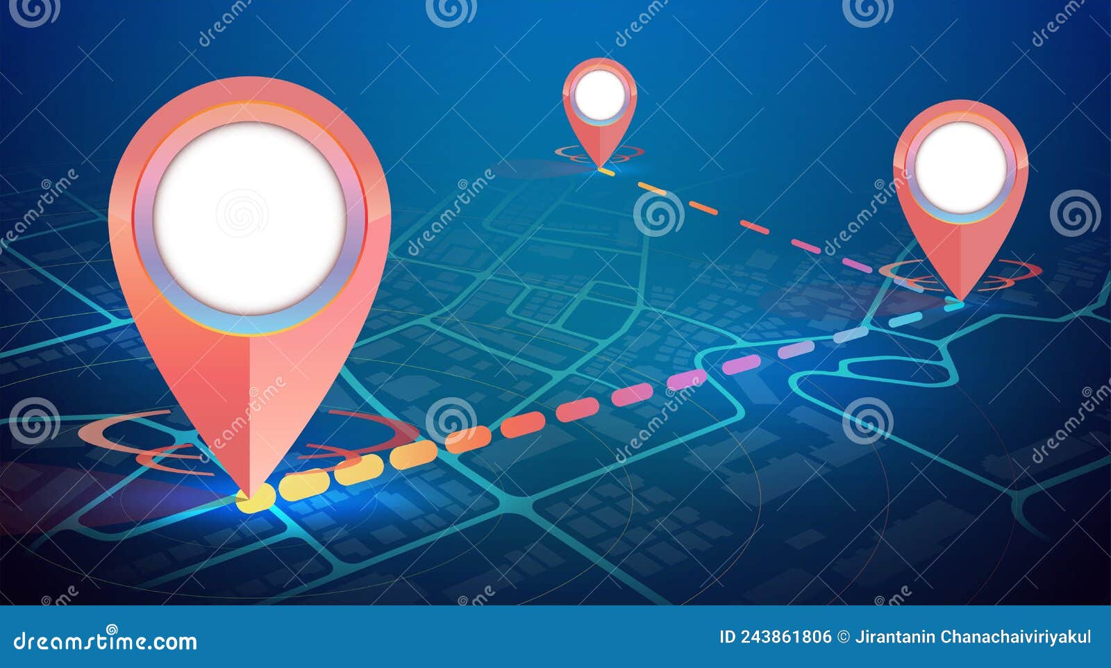 GPS Icon Showing on City Map 3 Point with Line Connect Stock Vector ...