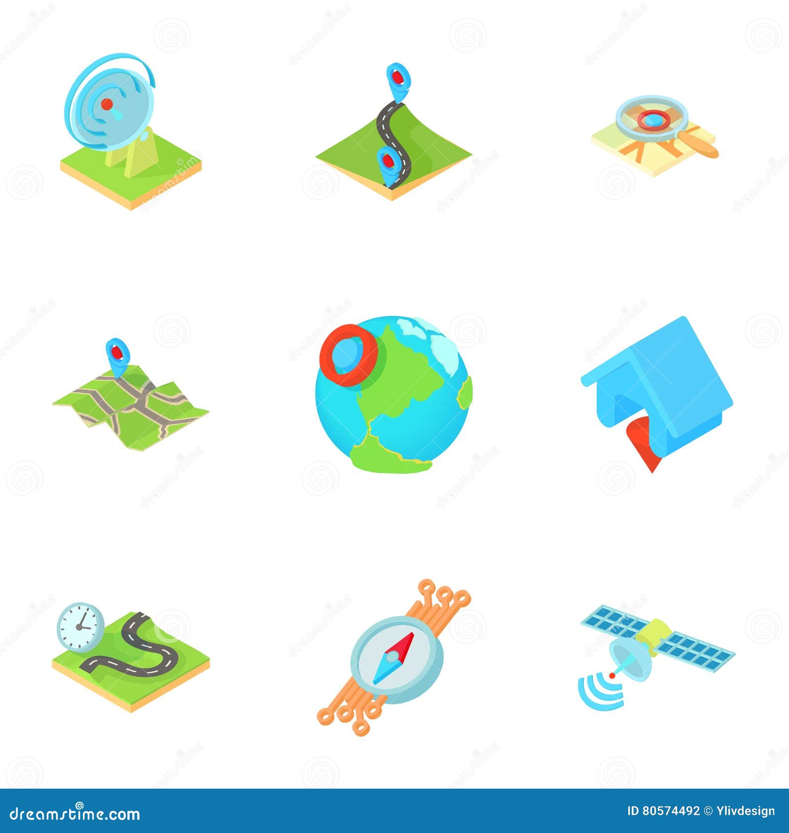 GPS Icons Set, Cartoon Style Stock Illustration - Illustration of drawn ...