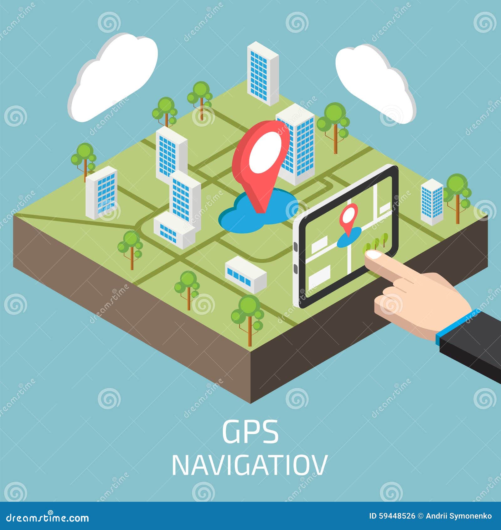 GPS Isometric with Hand and Tablet. Vector Illustration Stock ...