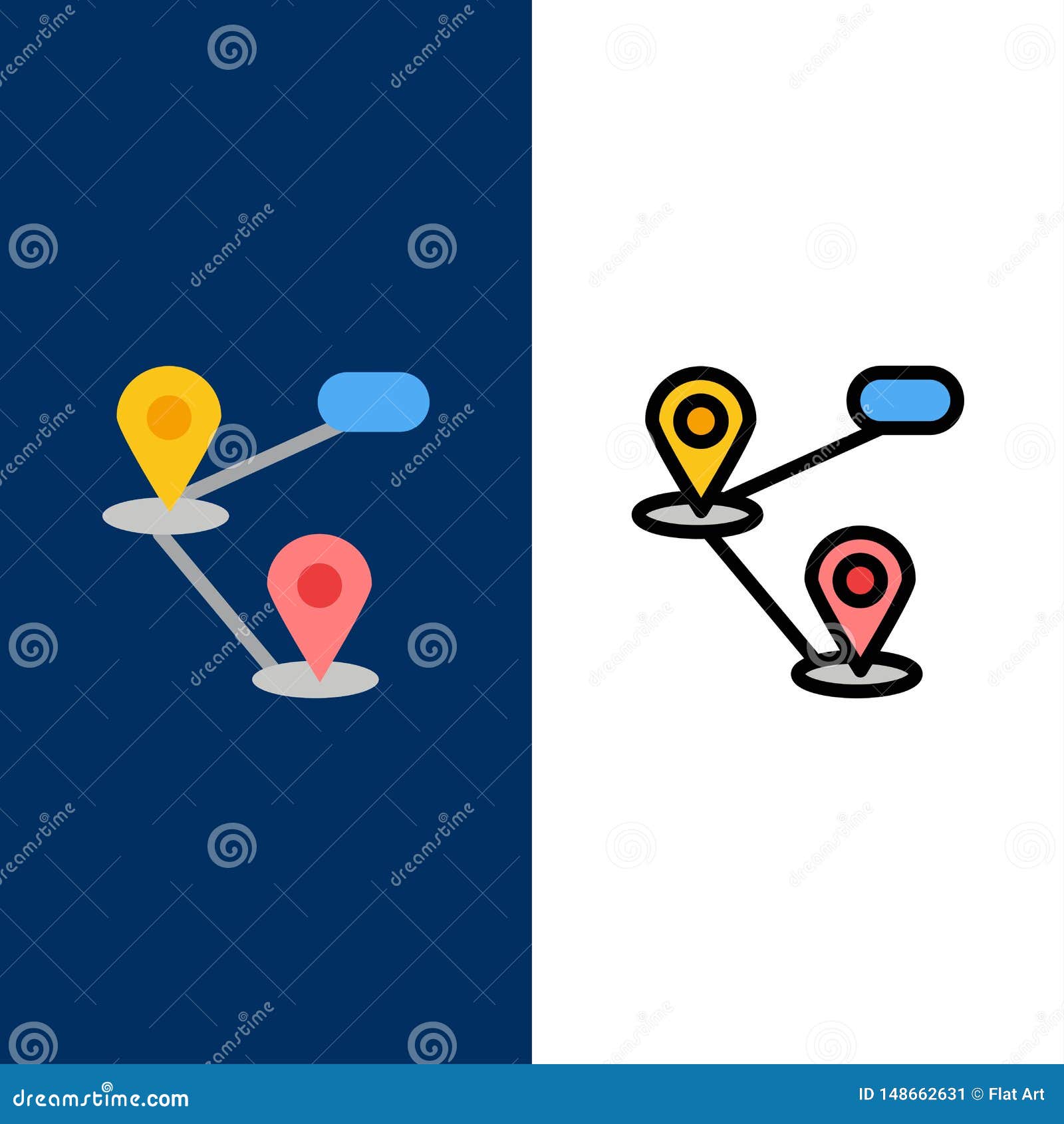 Gps, Location, Map Icons. Flat and Line Filled Icon Set Vector Blue ...